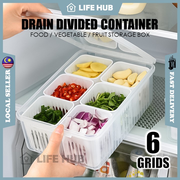 6 Grids Organizer Refrigerator Food Vegetable Fruit Storage Box Kitchen ...