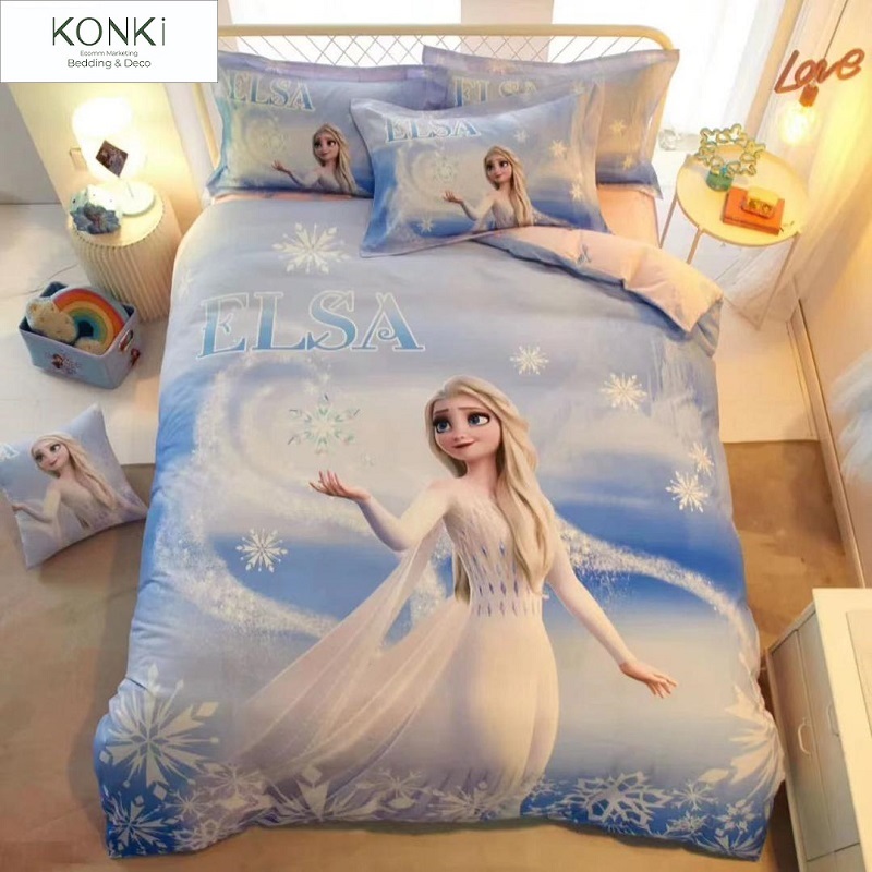 CNY Sales KONKI 100% Cotton Cartoon Frozen Elsa Anna Quilt Cover Set ...