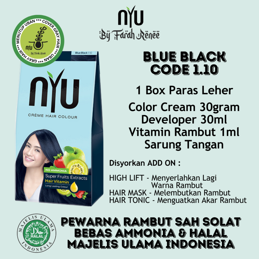 Free Gift NYU Hair Color Blue Black Halal Pewarna Rambut Sah Solat ...
