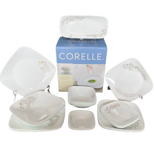 Corelle Deluxe Square Silver Crown 21pc Dinner Set (V-L) Dinnerware ...
