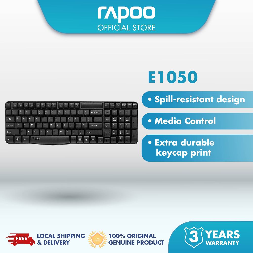 Rapoo E1050 2.4Ghz Wireless Keyboard with Spill Resistant - 3 Years Warranty | Shopee Malaysia