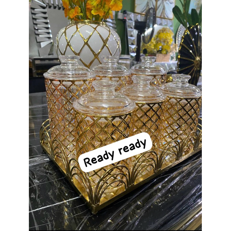 Ready stock balang biskut raya Superlock Acrylic Round Gold Airtight ...