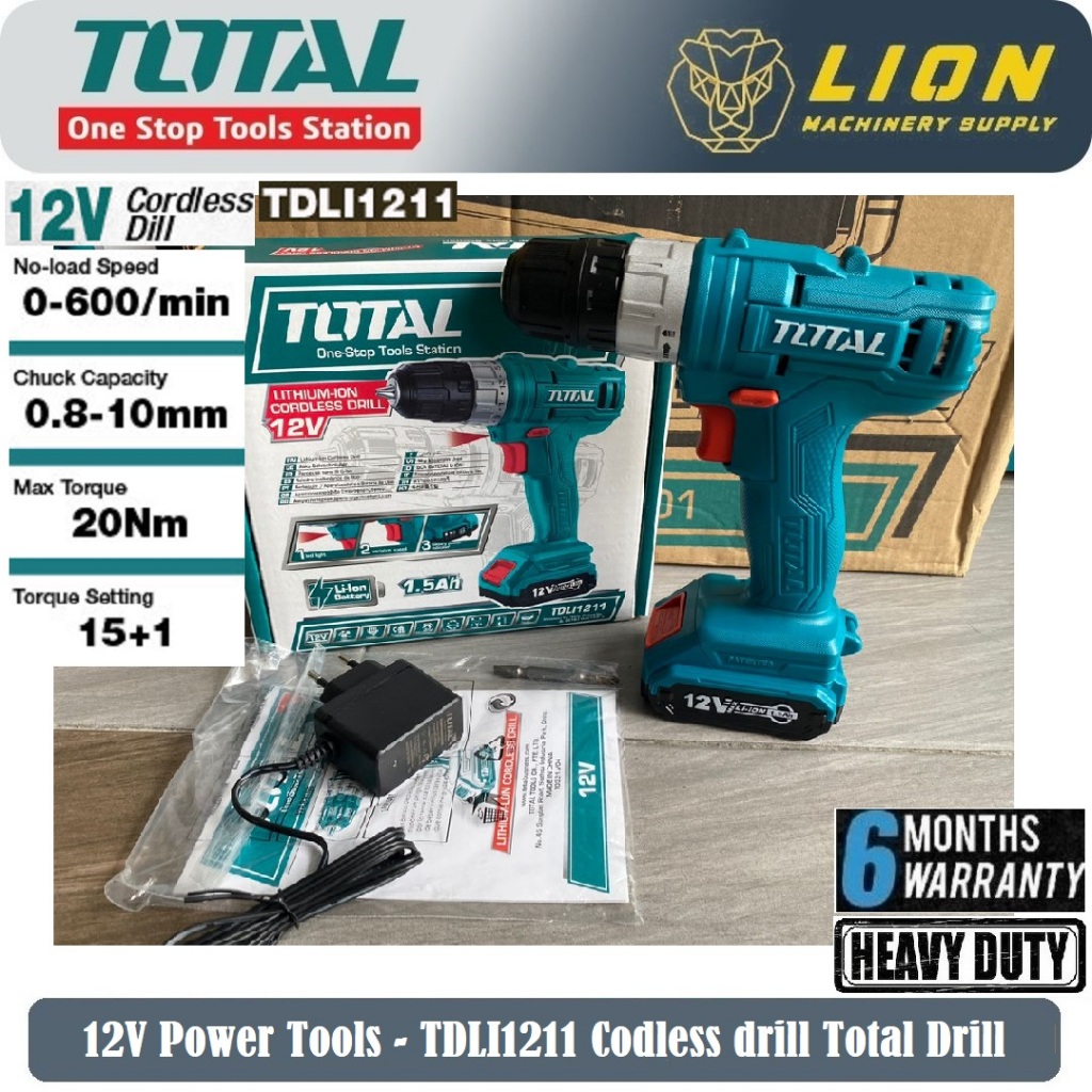 Total 12V Cordless Drill TDLI1211 Max. Torque 20 NM with 1.5Ah Battery ...