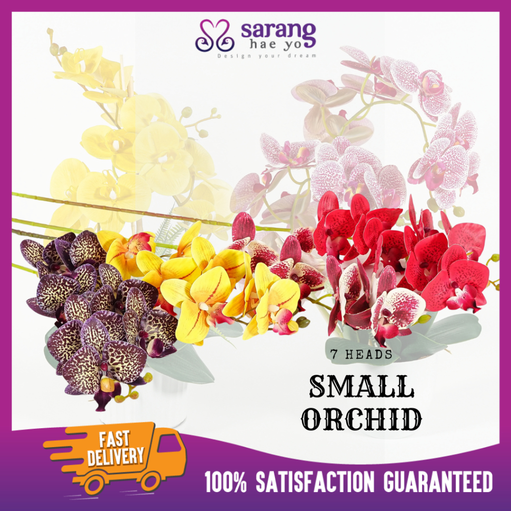 Artificial 7 Heads Small Orchid Latex 3D Hand Bouquet Bunga Orkid 3D ...