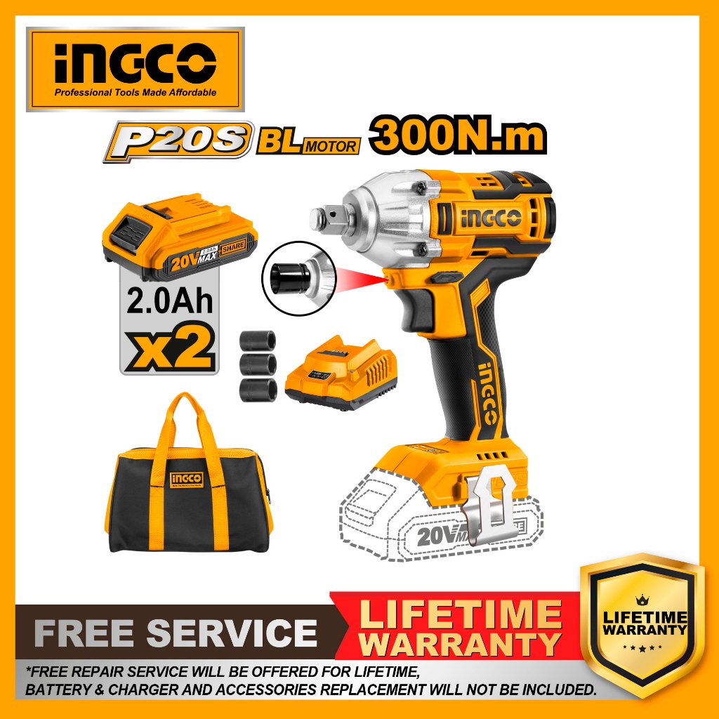 INGCO 20V Lithium-ion Cordless Battery Impact Wrench CIWLI2001 with ...