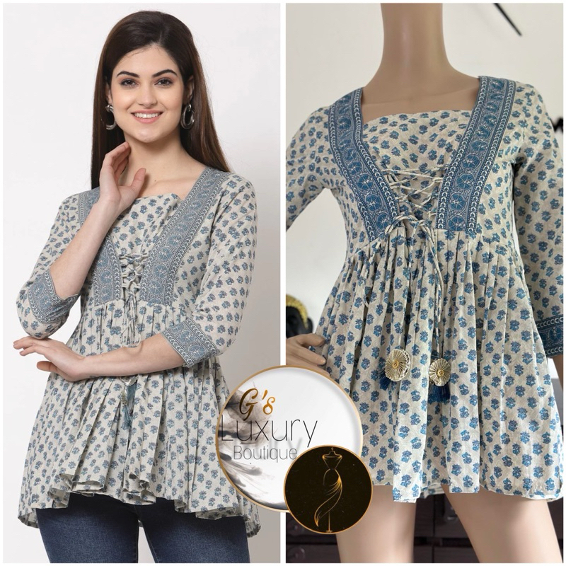 CREAM Stylish Cotton short kurti-Indian Tops Only-3/4 sleeves | Shopee ...