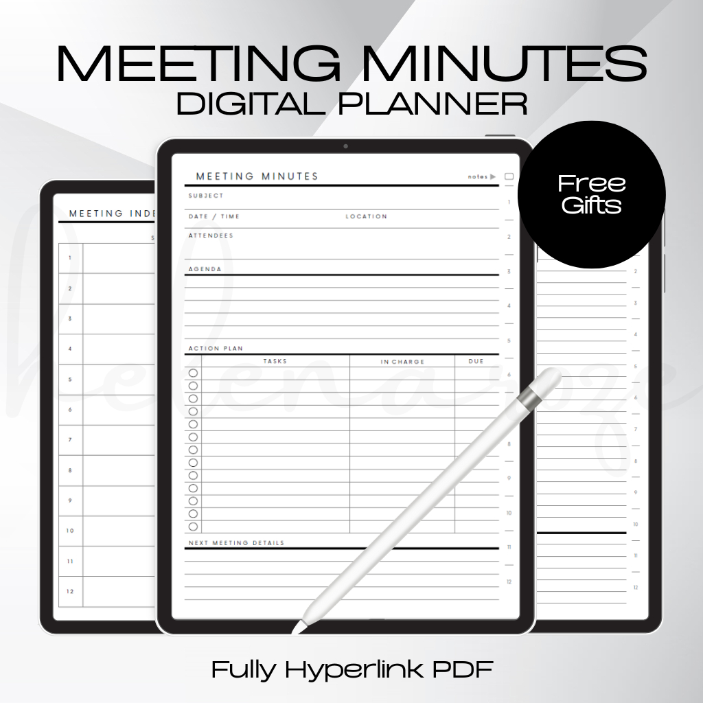 Minit Mesyuarat, Meeting Minutes Hyperlinked Printable PDF, Minit ...