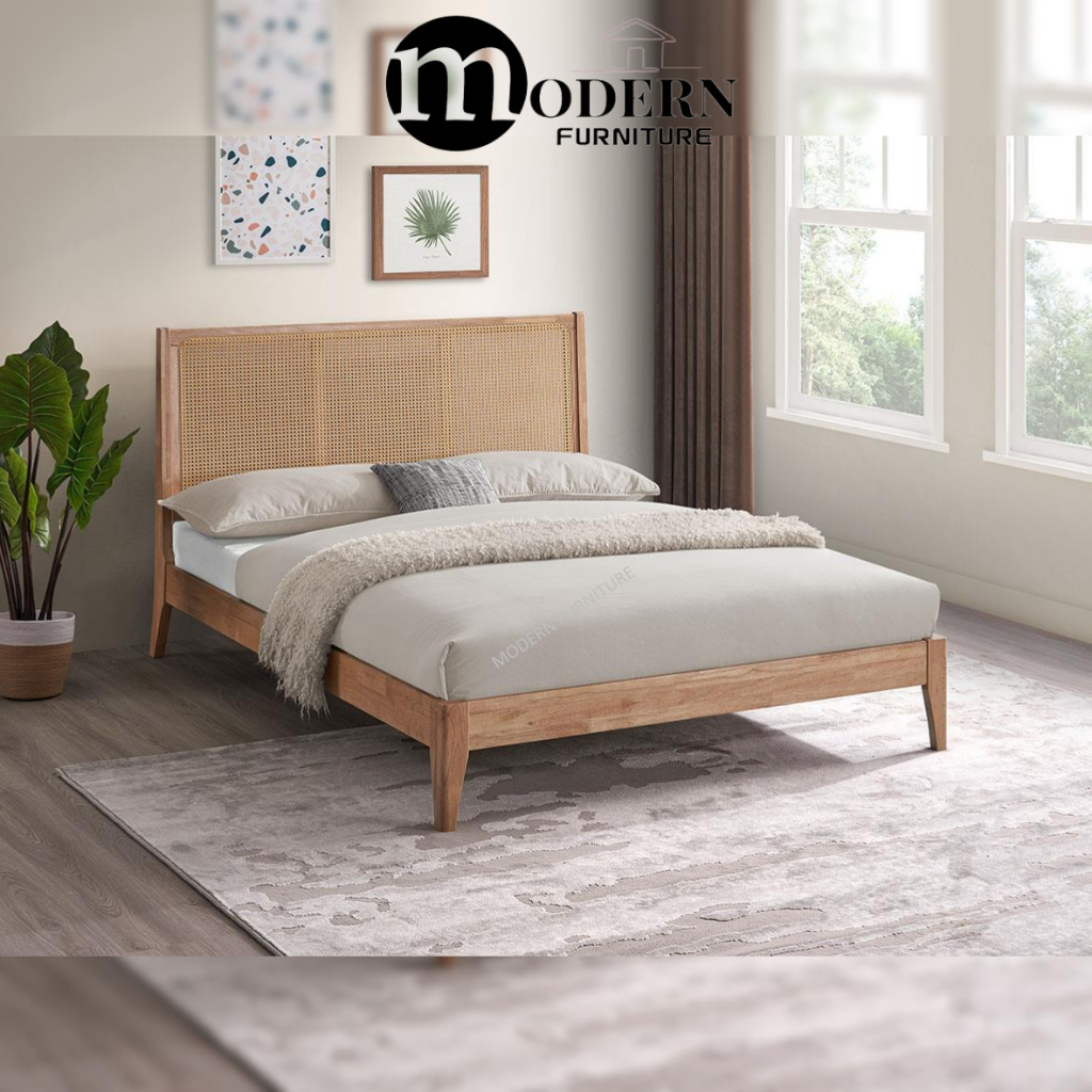 🔥Rattan Design - SOLID WOOD Queen/King Bed Frame / Katil / 床架 - JS1048 ...