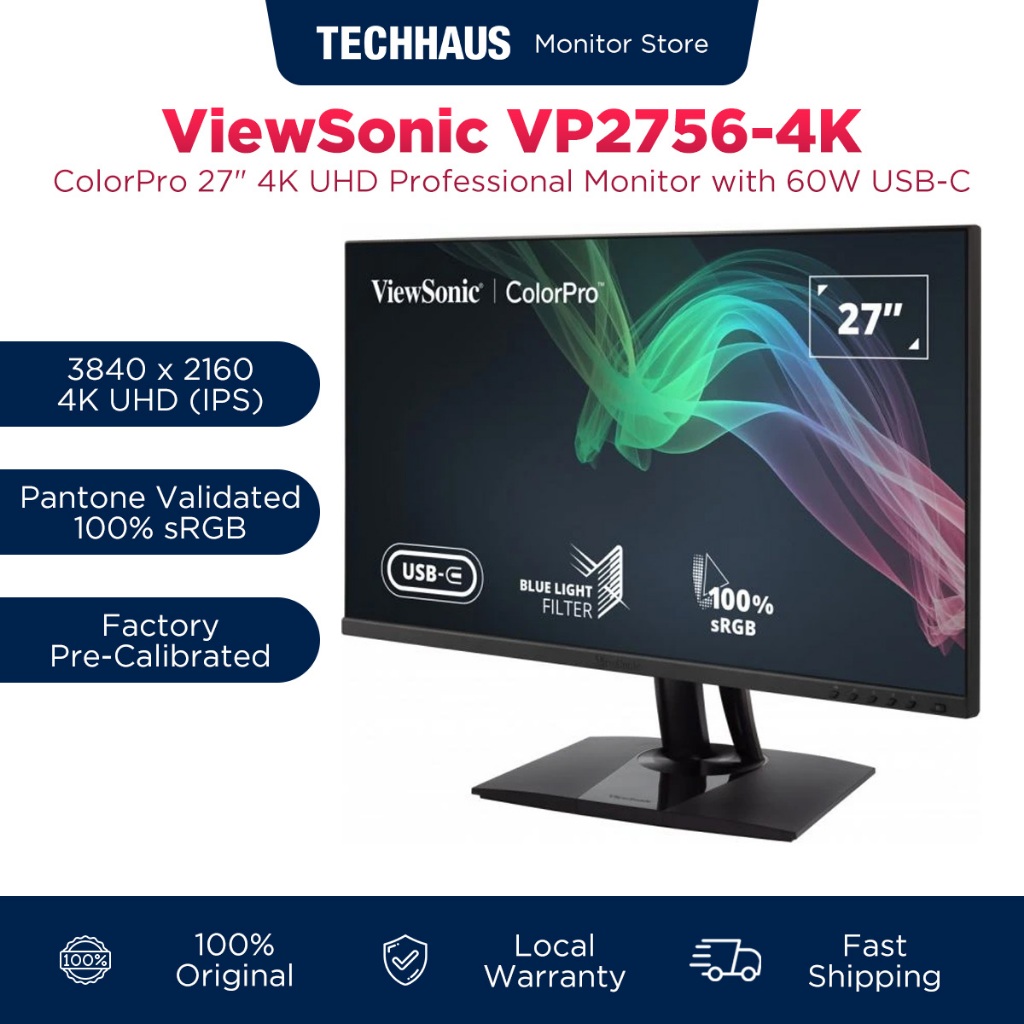 ViewSonic ColorPro VP2756-4K 27" 4K UHD IPS Pantone Validated 100% sRGB ...