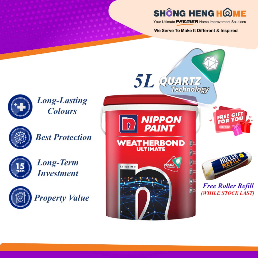 (FREE SHIPPING) 5L Nippon Paint Weatherbond Ultimate with Quartz ...