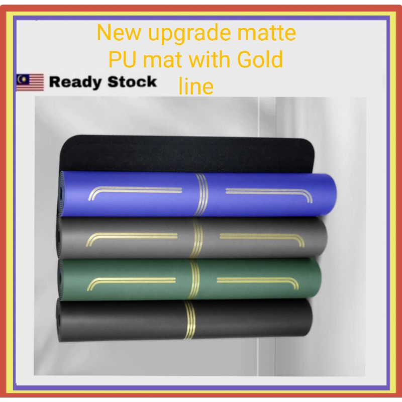 Yoga Vibes Premium Matte PU Natural Rubber mat with Gold Alignment ...