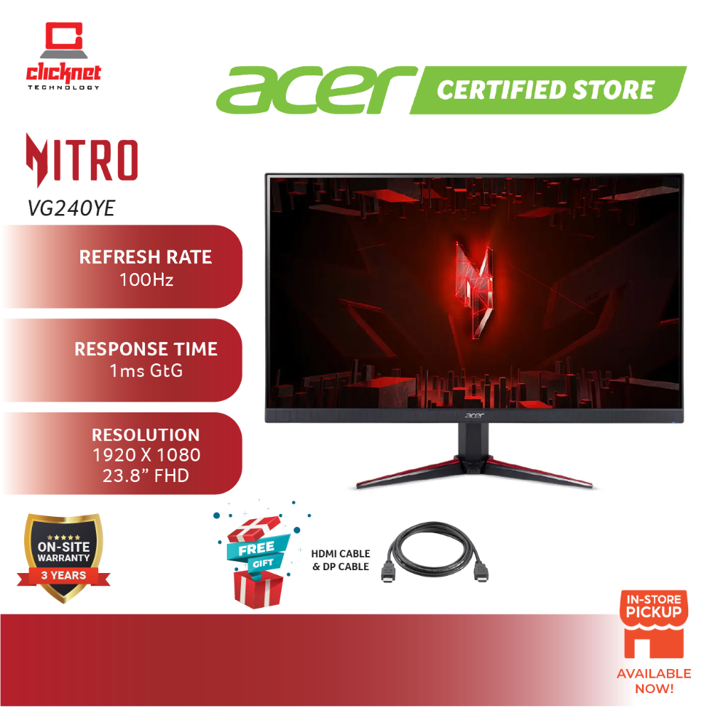 Acer Nitro FHD AMD Freesync Gaming Monitor (23.8") QG240Y H3 100Hz ...