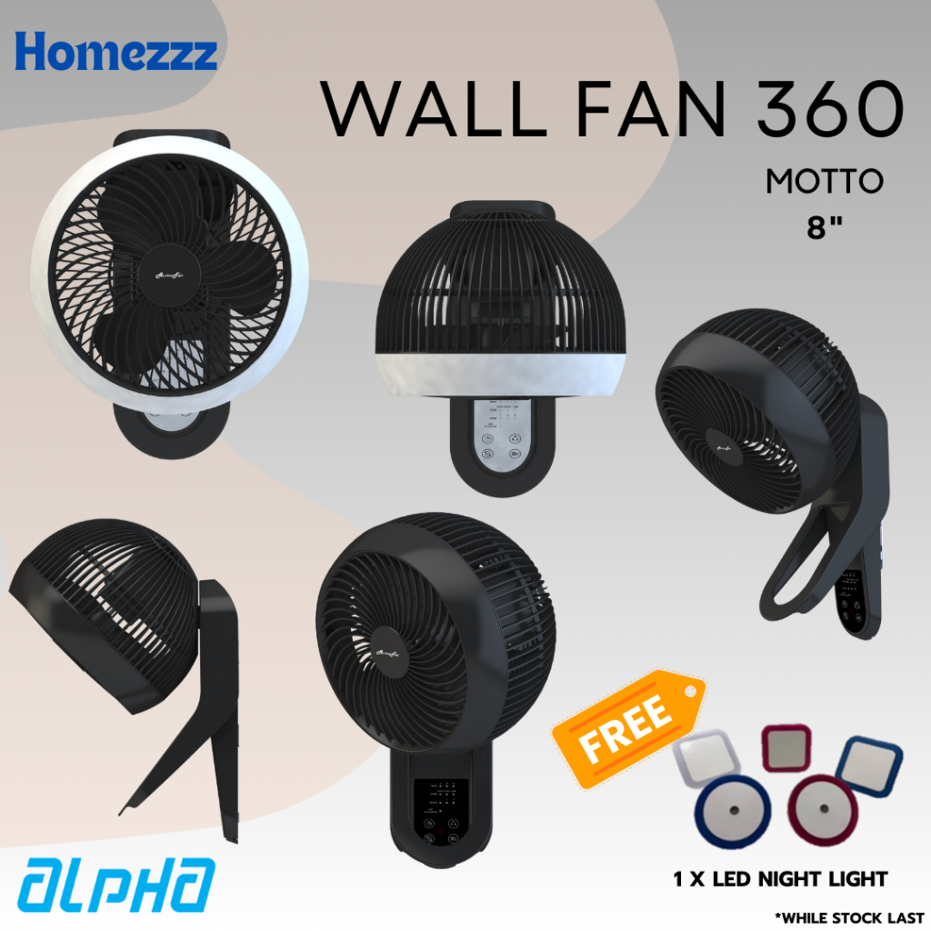 ALPHA Motto - WF360 Wall Fan 8 Inch with 3 Blades (3 Speed Remote ...