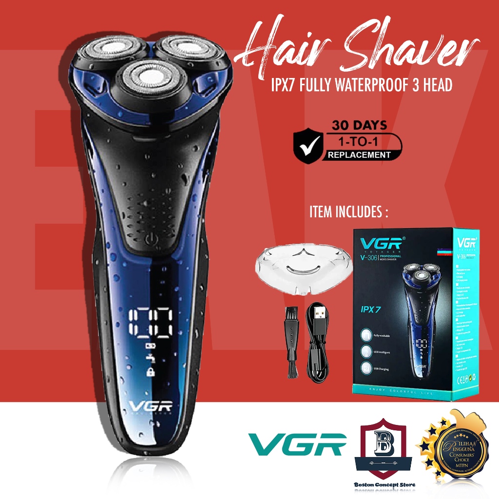 VGR V-306 IPX7 Waterproof Electric Shaver LCD Display Shaving for Men USB Rechargeable Washable ...