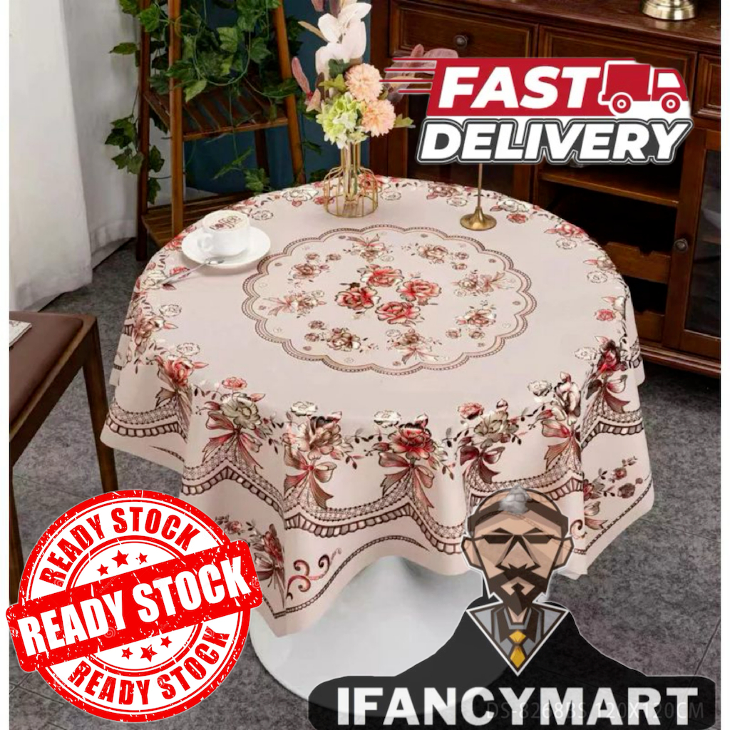 Alas Meja Makan Bulat 6 kursi 120×120cm Berenda PVC Ready stock Round ...
