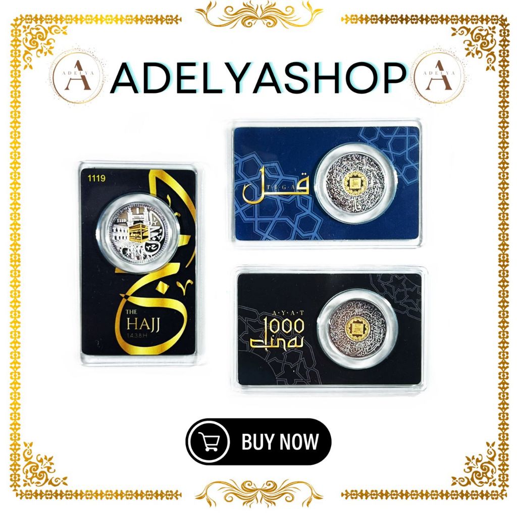 NUBEX Bimetal Ayat 1000 Dinar / 3 Qul / Hajj 1/8 Dinar (0.53g Gold)| 1 ...