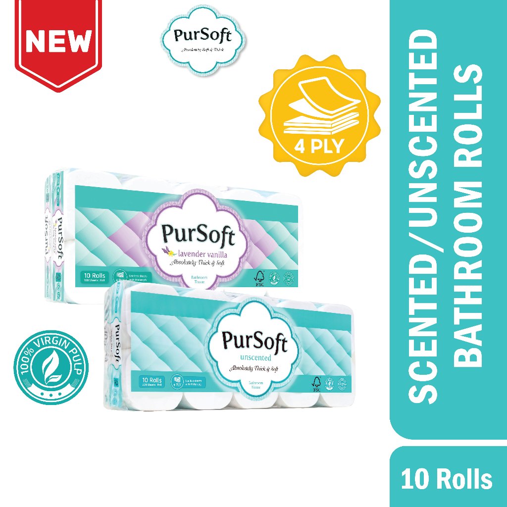 Pursoft Scented/Unscented Core 3 Ply/4 Ply Toilet Tissue Roll Tisu ...