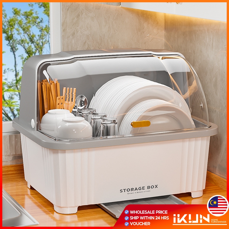 IKun Dish Drainer With Cover Dust-proof Dish Rack Rak Pinggan Mangkuk ...