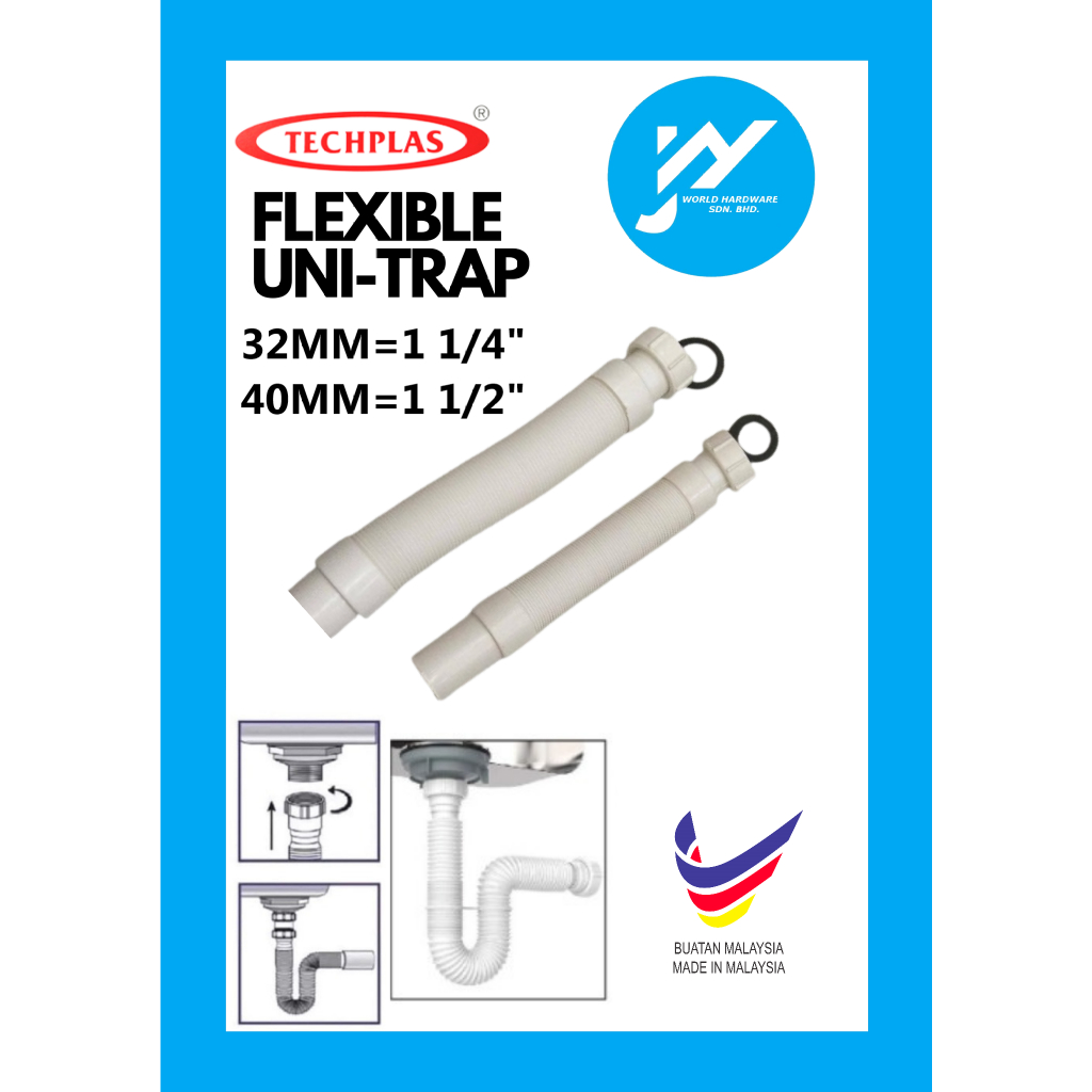 TECHPLAS 1 1/4" or 1 1/2" Flexible Trap Hose for Bathroom Basin And Kitchen Sink Buatan Malaysia ...
