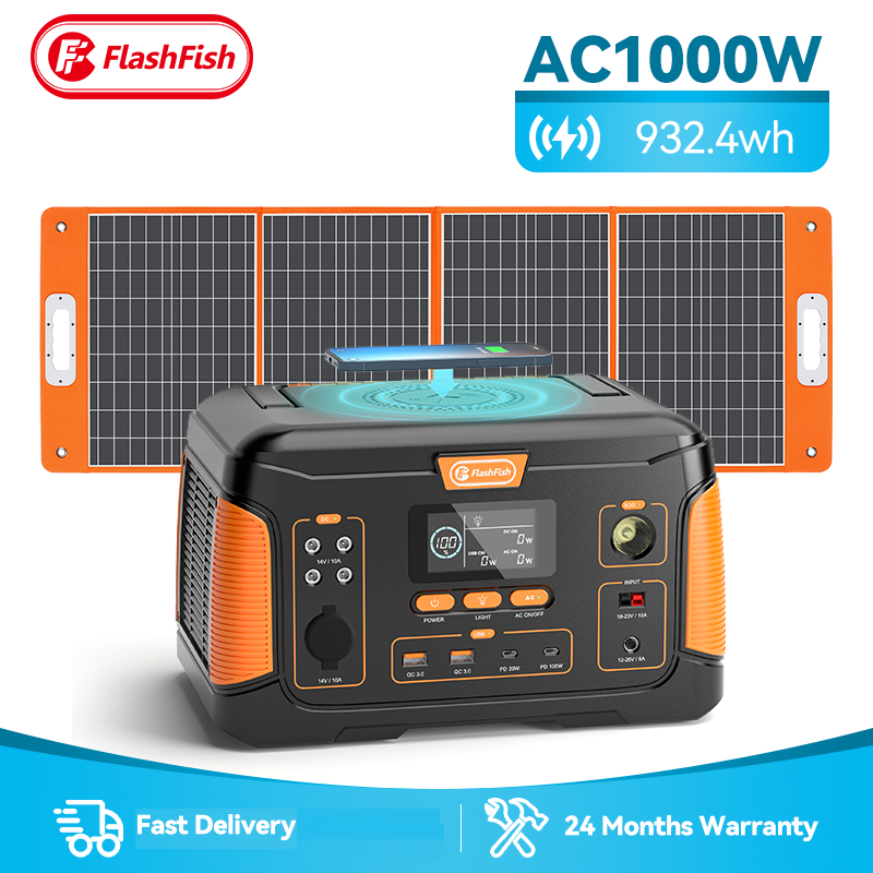 FlashFish Portable Solar Generator Powerbank Set Camping Power Station (1000W) + Solar Panel ...