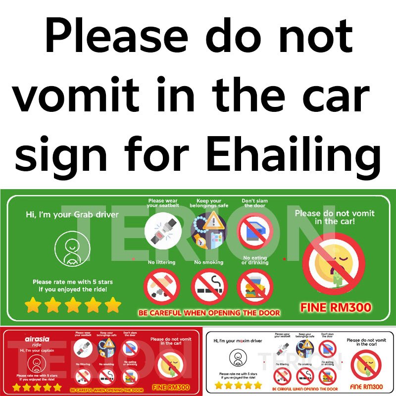 Please do not vomit in the car Sign for Ehailing Car use | Shopee Malaysia