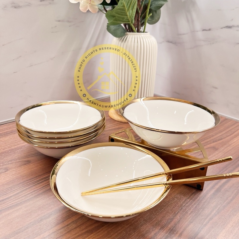 EXQUISITE GOLD 👑 7” Royal Bowls (6pcs) Fine Porcelain Dining Set Royal ...