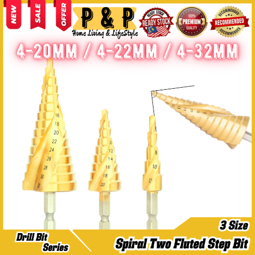Spiral HSS Steel Titanium Coated Multi Step Drill Bits Cone Cutting Set ...