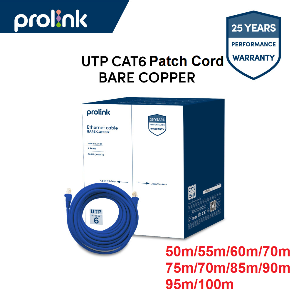 50-100m Prolink Cat6 Full Copper Patch Cord With Cat6 RJ45 Terminated ...