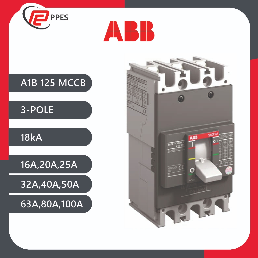 ABB 18kA MCCB A1B 125 TMF 16A, 20A, 25A, 32A, 40A, 50A, 63A, 80A, 100A | 3 POLE (3P) | Shopee ...
