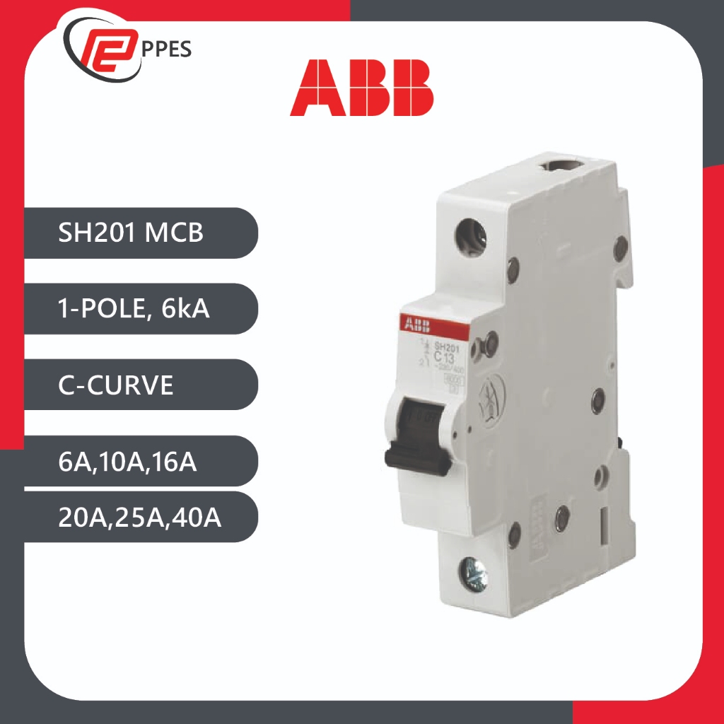ABB 6kA MCB SH201 6A, 10A, 16A, 20A, 25A, 32A, 40A | 1 POLE (1P) | C-CURVE | Shopee Malaysia