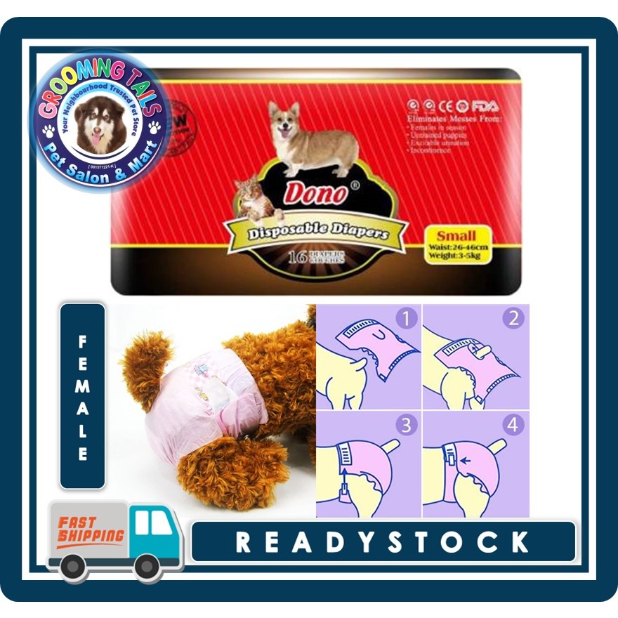 DONO Disposable FEMALE DIAPERS - Large / Medium / Small / X-Small ...