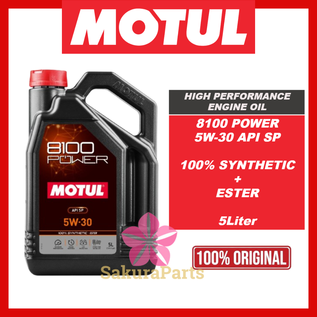MOTUL 8100 POWER 5W30 ESTER 100% SYNTHETIC ENGINE OIL 5Liter | Shopee ...