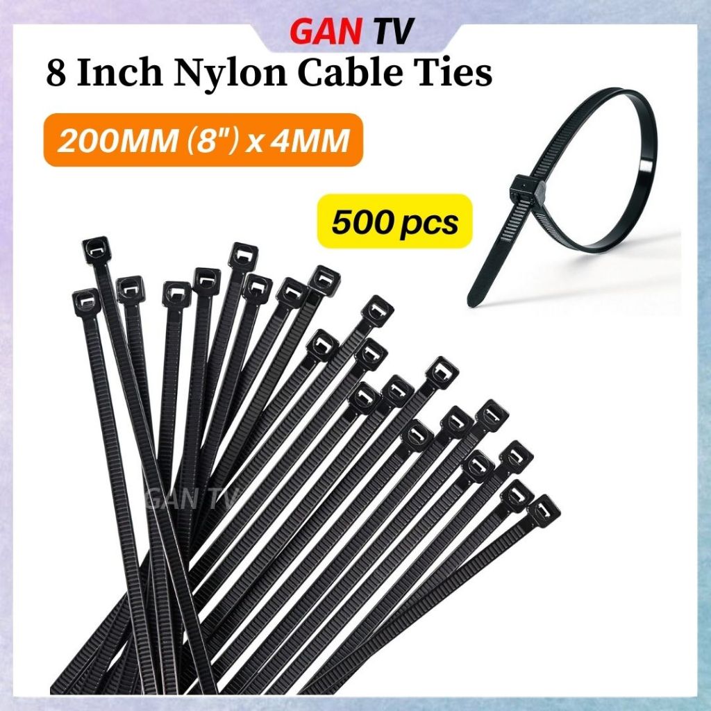 (500pcs) Heavy Duty 200MM 8" Inch Nylon Cable Tie Electrical Tight Zip ...