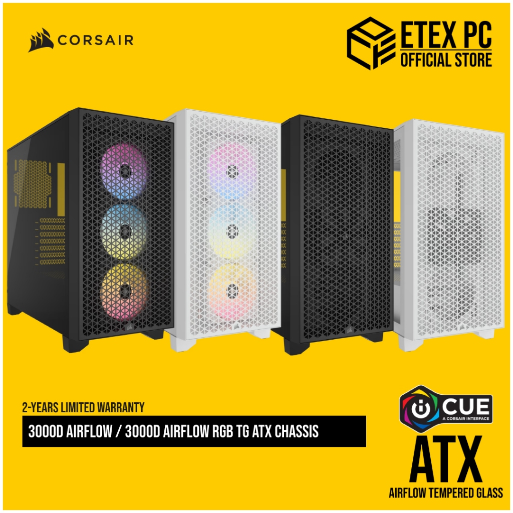 CORSAIR 3000D Airflow / 3000D Airflow RGB TG ATX Chassis - Black ...