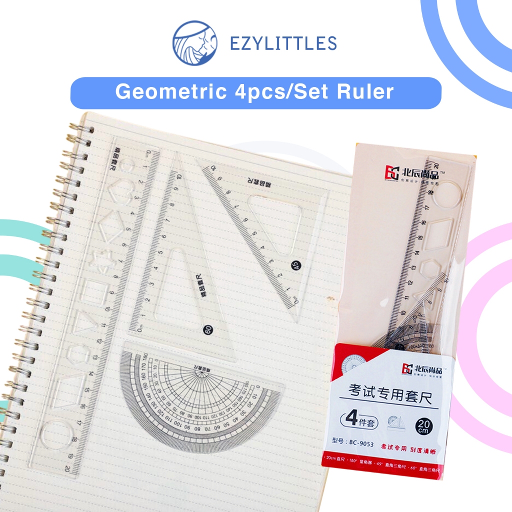 EZYLITTLES 4Pcs/set Geometry Ruler Protractor Triangle Ruler Measure ...