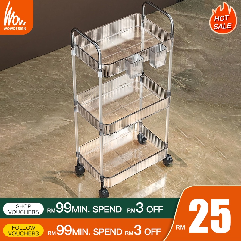 Trolley Rack Transparent Acrylic 2/3/4/5 Tier Rak Troli Storage Rack ...