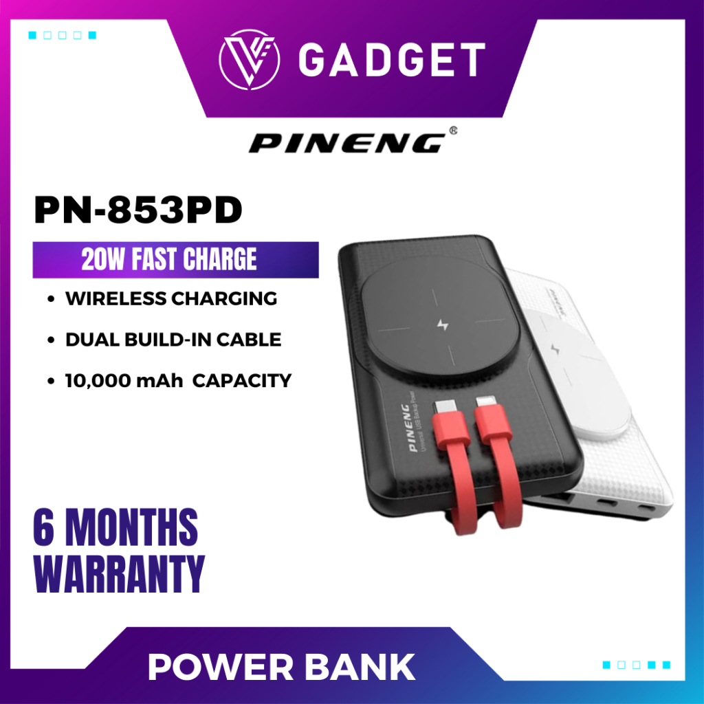 【VGADGET】PINENG 10K mAh 20W WIRELESS FAST CHARGING POWER BANK WITH DUAL ...