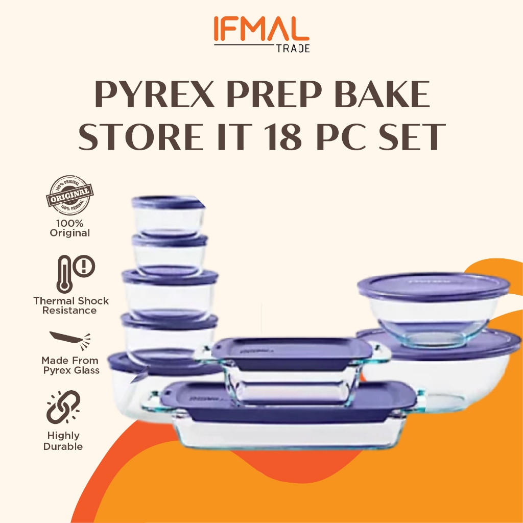 Pyrex Prep Bake & Store It 18 Piece Set Pyrex Container Bekas Kedap ...