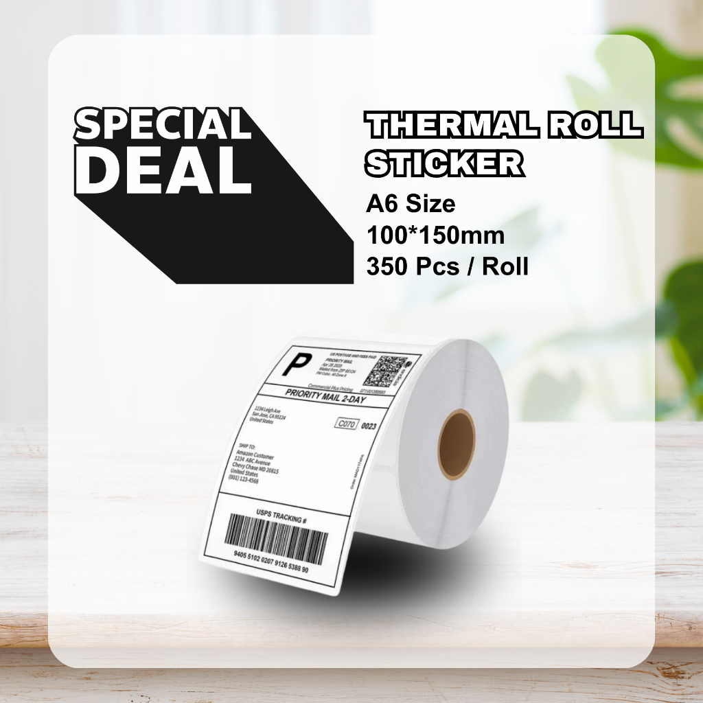 350pcs Roll A6 Thermal Paper Thermal Sticker AWB Thermal Shipping Label ...