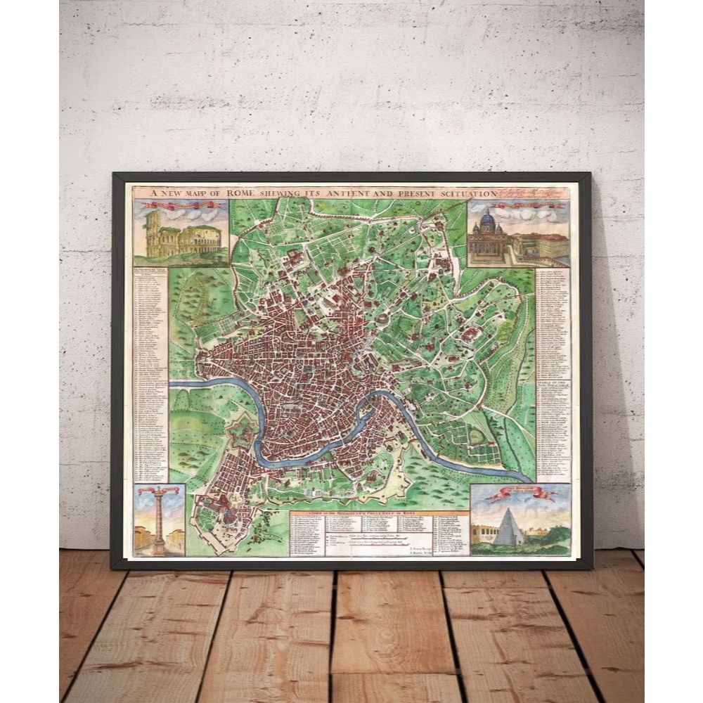 Antique 1721 Old World Map of Rome City Reproduction Poster Wall Art ...