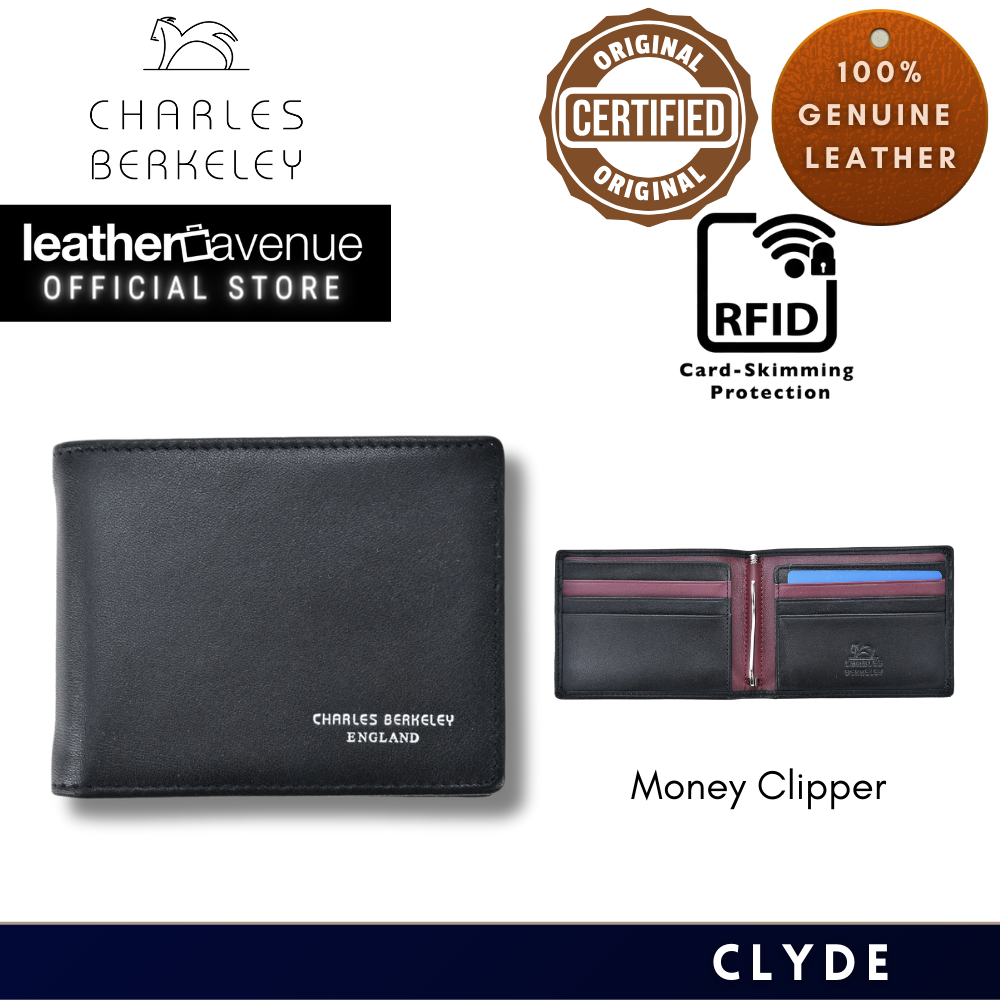 Charles Berkeley CLYDE Men's Leather Black Wallet Money Clipper Dompet ...
