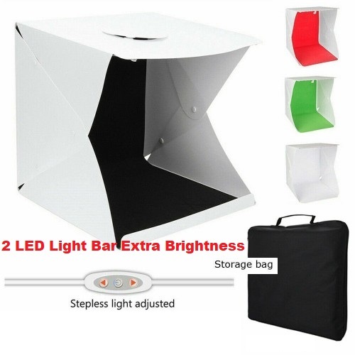 40CM LIGHT BOX ADJUSTABLE DUAL LED LIGHTING MINI PHOTO STUDIO BOX ...
