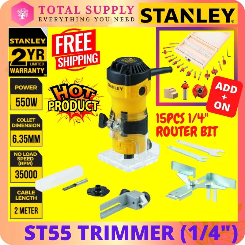 ST55 STANLEY CORDED TRIMMER 550W 6.35MM 1/4" WITH ROUTER BIT | Shopee ...