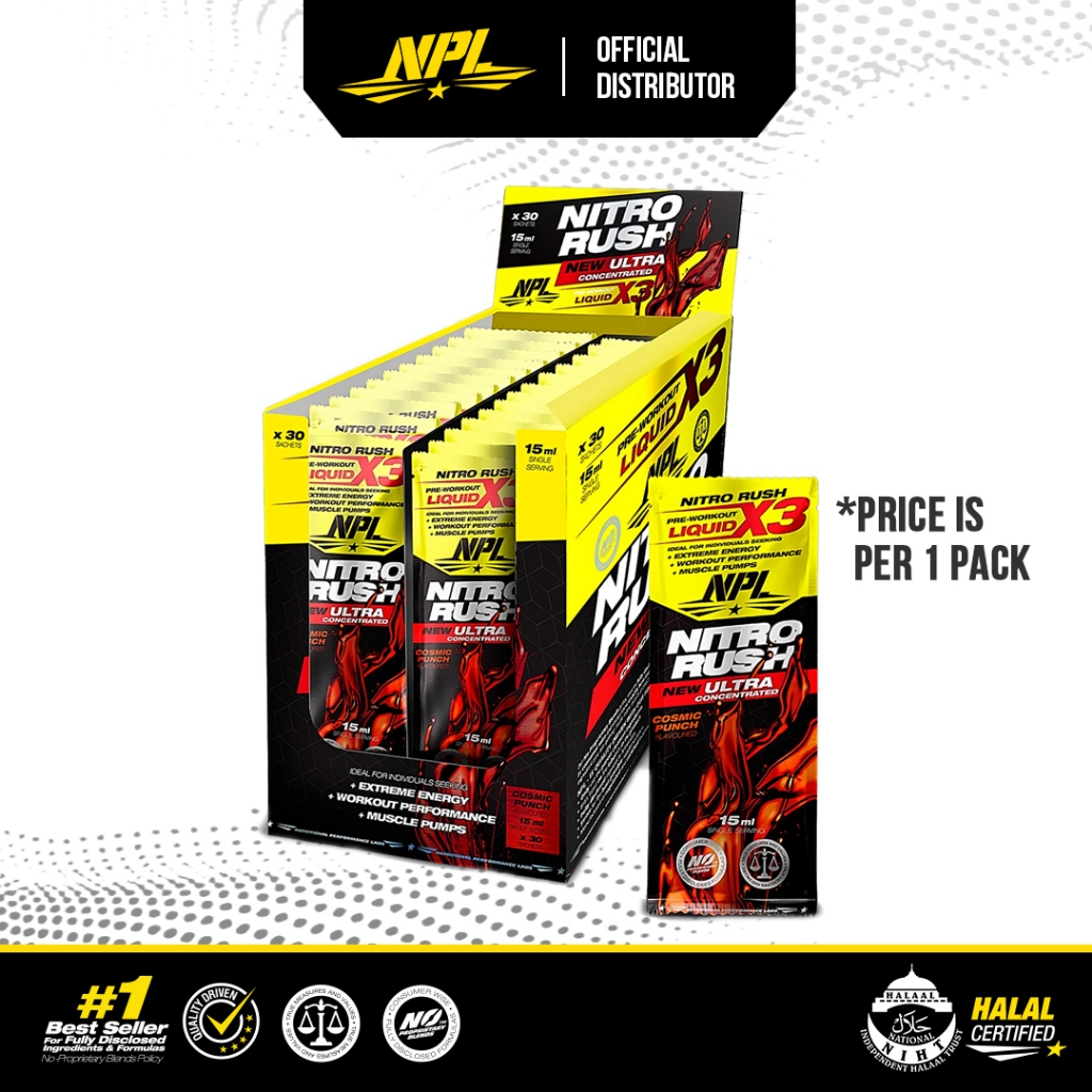 NPL Nitro Rush x1 Sachet (15ml) – x3 Extreme Performance Concentrated Pump Pre Workout Halal ...