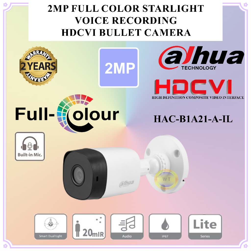Dahua DH-HAC-B1A21-A-IL 2MP Full Color Starlight HDCVI Bullet Camera - DAHUA CCTV Camera ...