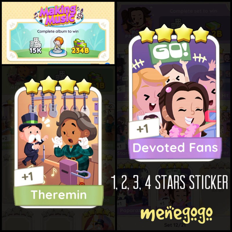 💲Monopoly Go Sticker Making Music 🎵 Season 1 2 3 4 Stars Murah & Pantas ...