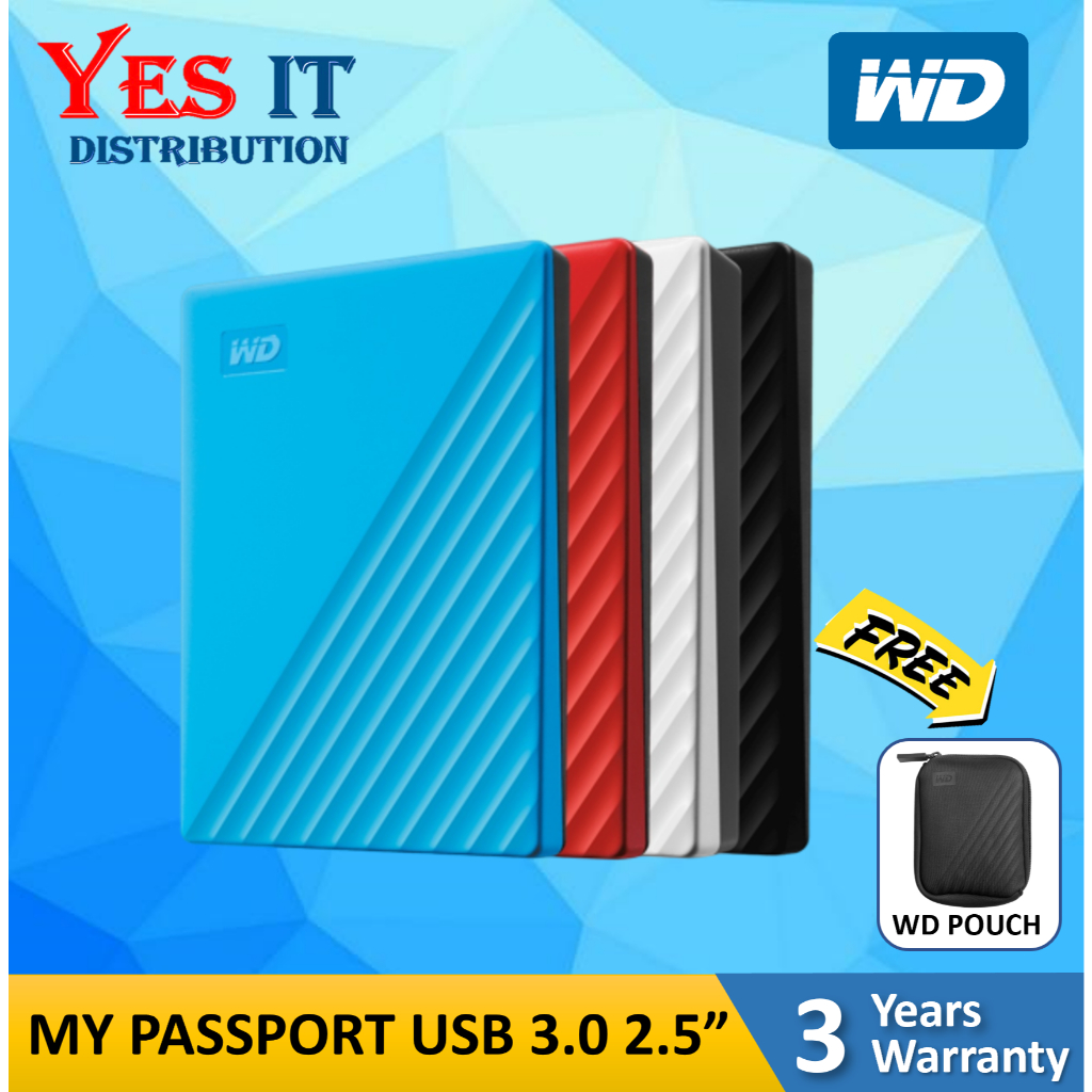 Western Digital WD 1TB/2TB/4TB/5TB My Passport Portable Hard Drive (Red/ Blue/ Black/ White ...
