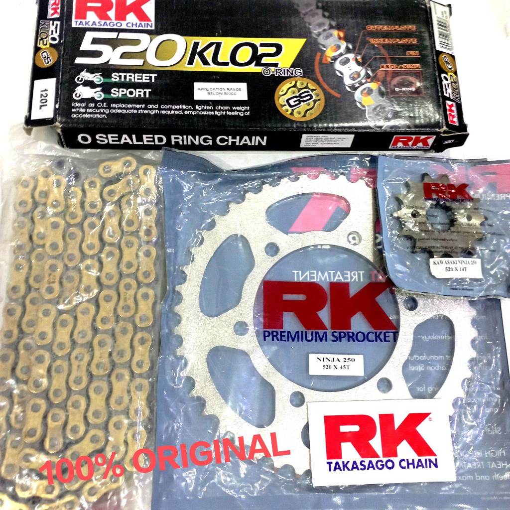 RK SPROCKET SET for Kawasaki Ninja250 / Z250 520 14T/40T-46T + RK GS520KLO2 (520 GOLD O-Ring ...