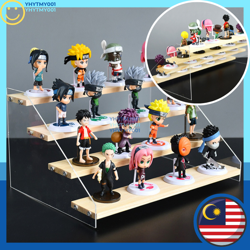 4 Tier Display Rack Acrylic Wooden Transparent Stand Holder Figurine ...