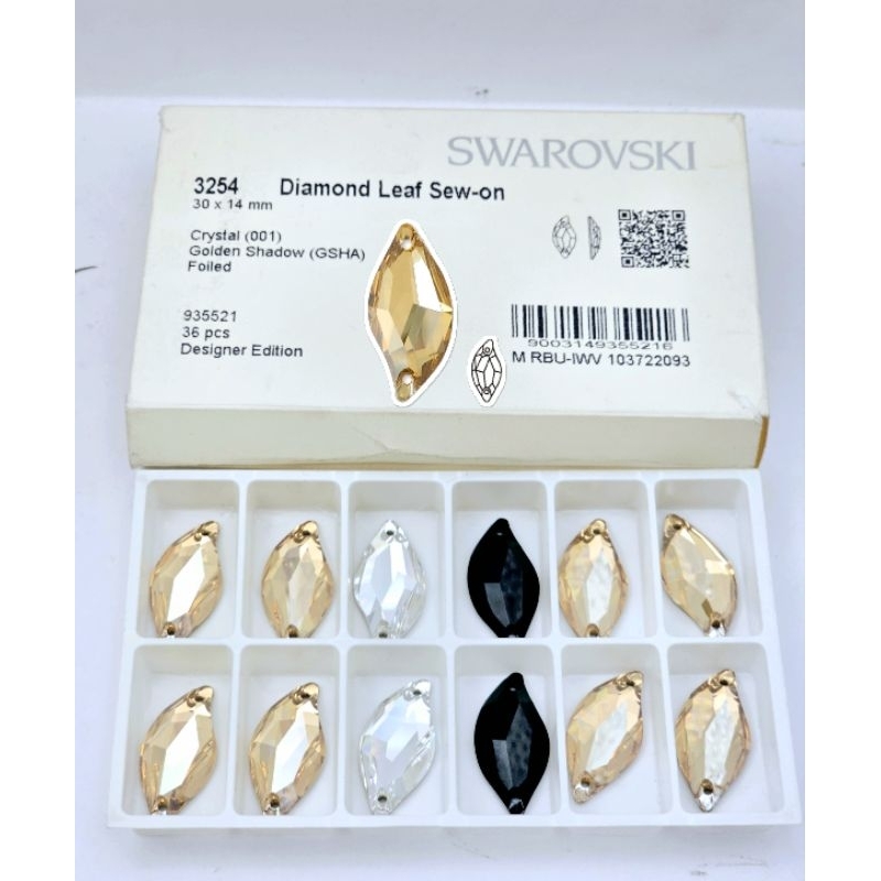 3254 Swarovski Crystal Elements Diamond Leaf Sew On Crystal Stone (1pcs ...